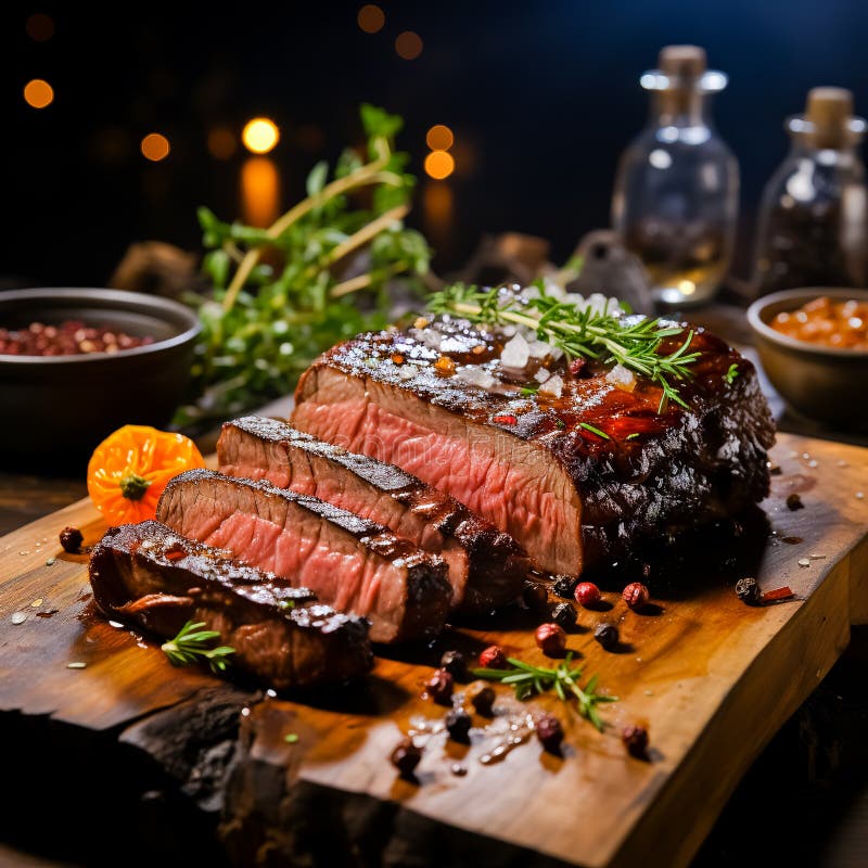 Sliced Beef Medium Rare Barbecue. Generative AI Stock Illustration ...