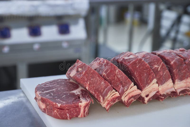 Sliced Beef Steaks Closeup. Raw Beef for Grilling Stock Image - Image ...