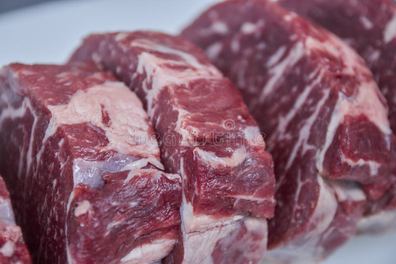 Sliced Beef Steaks Closeup. Raw Beef for Grilling Stock Photo - Image ...