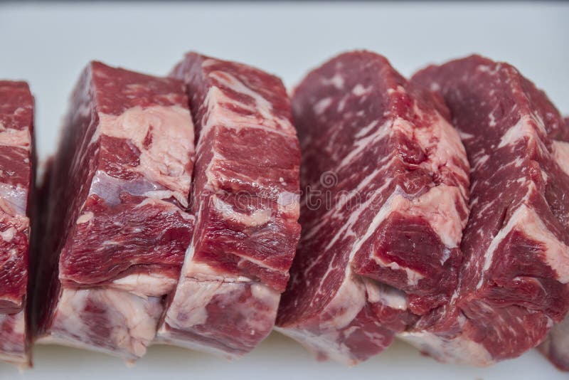 Sliced Beef Steaks Closeup. Raw Beef for Grilling Stock Image - Image ...