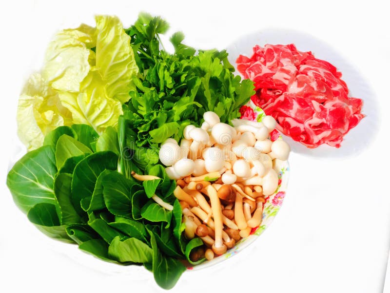Sliced Beef and Vegetables with Hot Pot Set, Ready To Serve Stock Photo ...