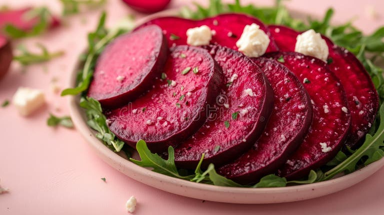 Sliced Beetroot with Arugula and Cheese on a Plate. Stock Image - Image ...