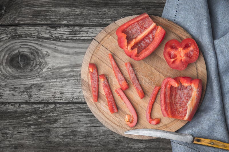 Sliced Bell Pepper on the Wooden Table Top View Stock Image - Image of ...