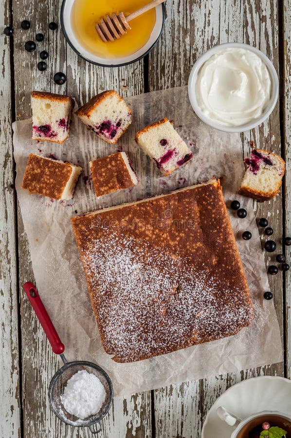 Sliced Blackcurrant Cake stock photo. Image of breakfast - 130435272