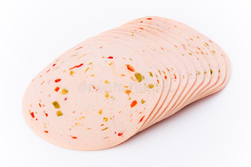 Sliced Boiled Ham Sausage Isolated on White Background, Top View Stock ...
