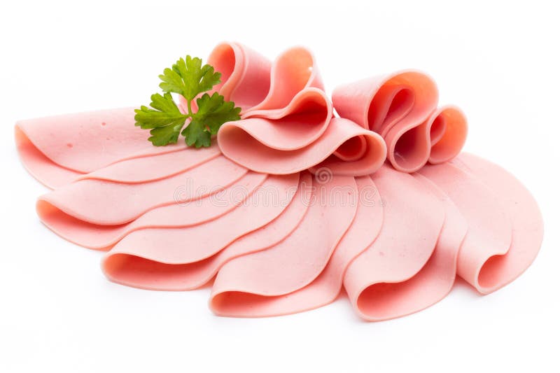 Sliced Boiled Ham Sausage Isolated on White Background, Top View Stock ...