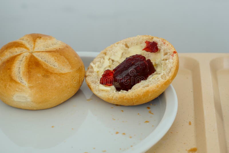 Sliced Bread Bun with Strawberry Jam and Butter Stock Photo - Image of ...