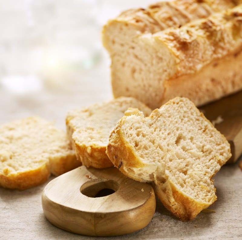 Sliced Bread on a Chopping Board Stock Image - Image of cheese, snack ...