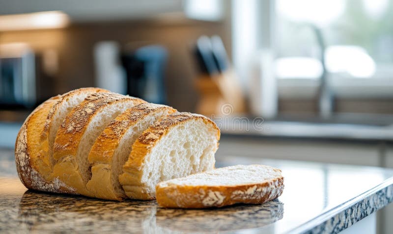 Sliced Bread on a Granite Countertop, Contemporary Kitchen Stock Image ...