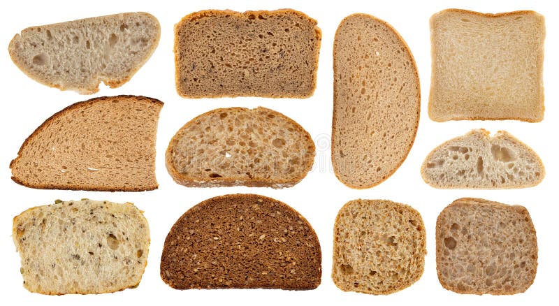 Sliced Breads and Bread Rolls Isolated on White Background Stock Photo ...