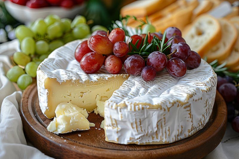 Sliced Brie Cheese with Fruits on a Large Plate, Appetizer on a Buffet ...