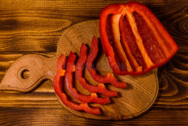 Sliced Bulgarian Pepper on a Cutting Board. Top View Stock Photo ...