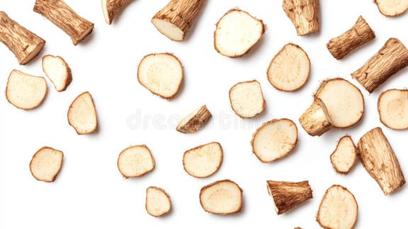 Sliced Burdock Root Pieces on White Generative AI Stock Illustration ...