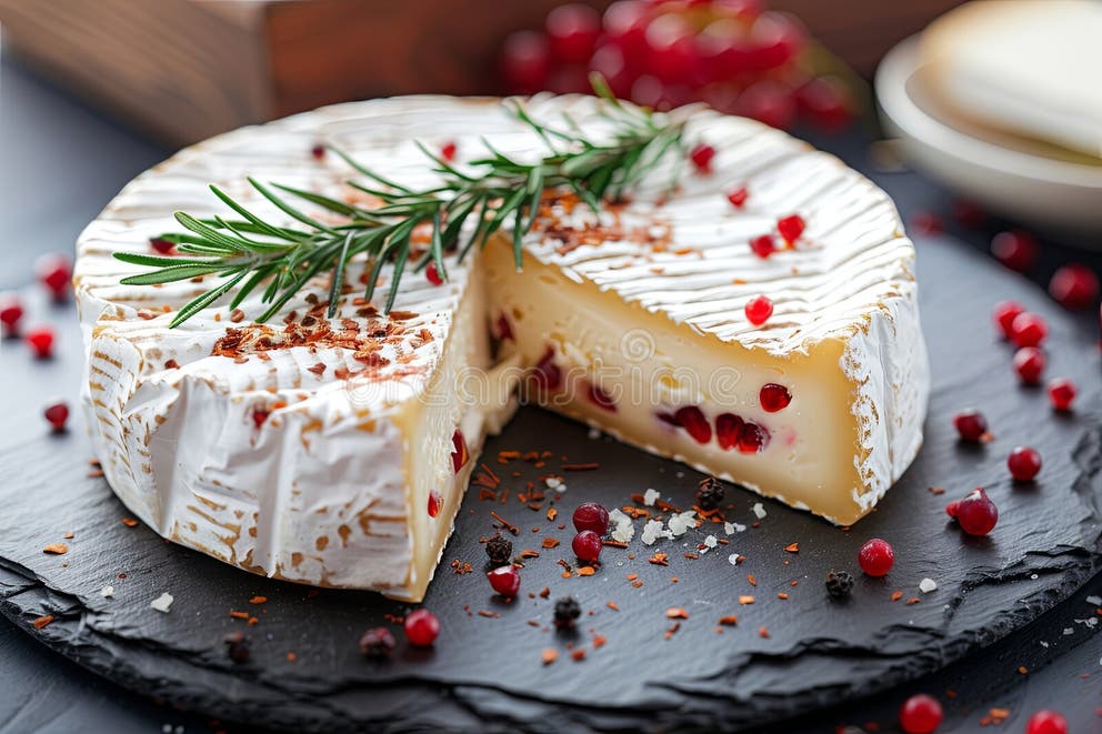 Sliced Camembert Cheese on a Black Slate Board, Studio Light Stock Photo - Image of presentation ...