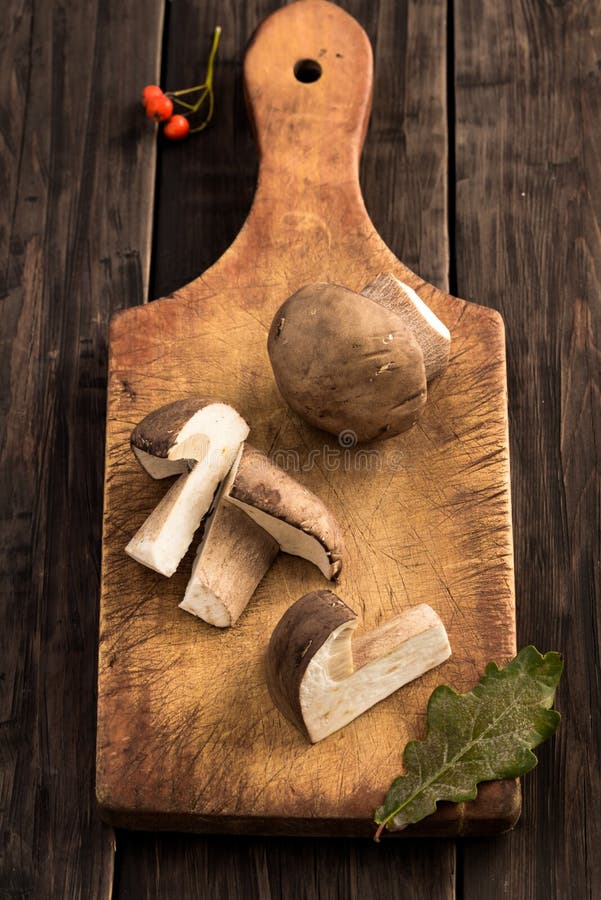 Sliced Cep Mushrooms on Cutting Board Stock Photo - Image of season ...