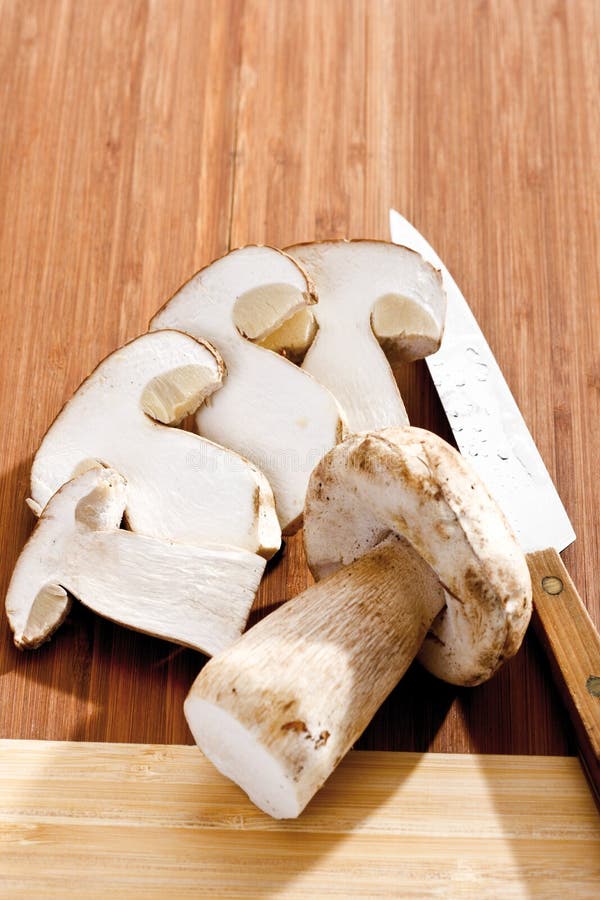 Sliced Ceps on Chopping Board, Elevated View Stock Photo - Image of ...