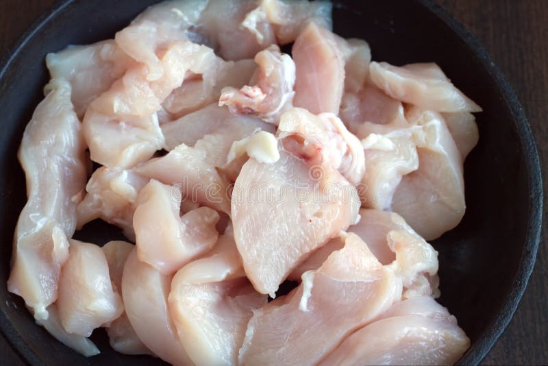 Sliced Chicken Diet Meat in Pan while Cooking Stock Photo - Image of ...