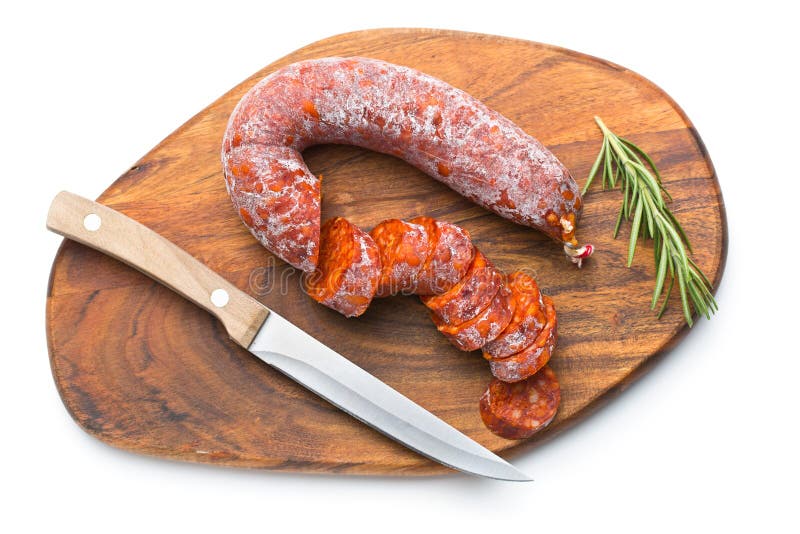 Sliced Chorizo Sausage and Cutting Board Stock Image - Image of knife ...