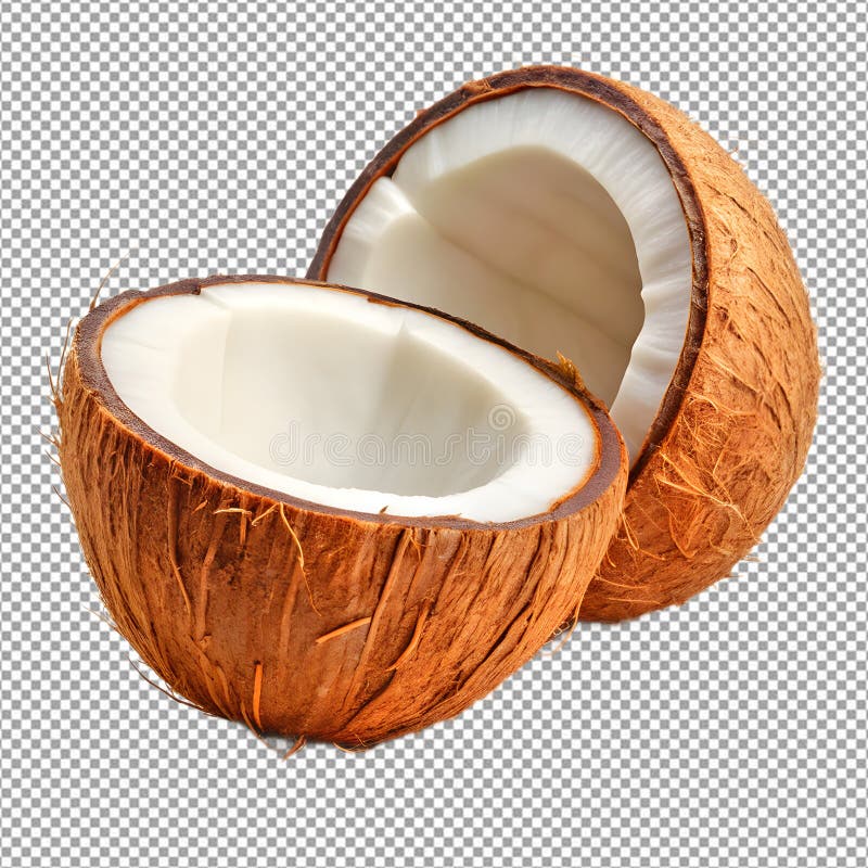 Sliced Coconuts with White Flesh Isolated on Transparent Background ...