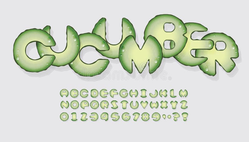 Sliced Cucumber Font. Vector Cartoon Alphabets Isolated on White ...