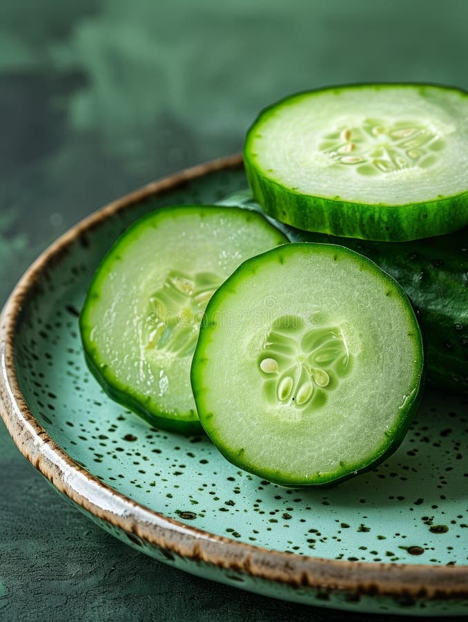 Sliced Cucumber on a Green Ceramic Plate. Stock Photo - Image of sliced ...