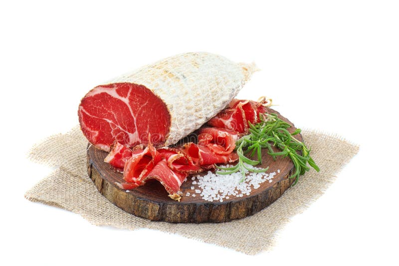 Sliced Cured Coppa with a Sprig of Rosemary. Stock Photo - Image of ...