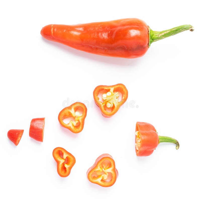 Sliced Cut Red Hot Chili Pepper Isolated on White Stock Photo - Image ...