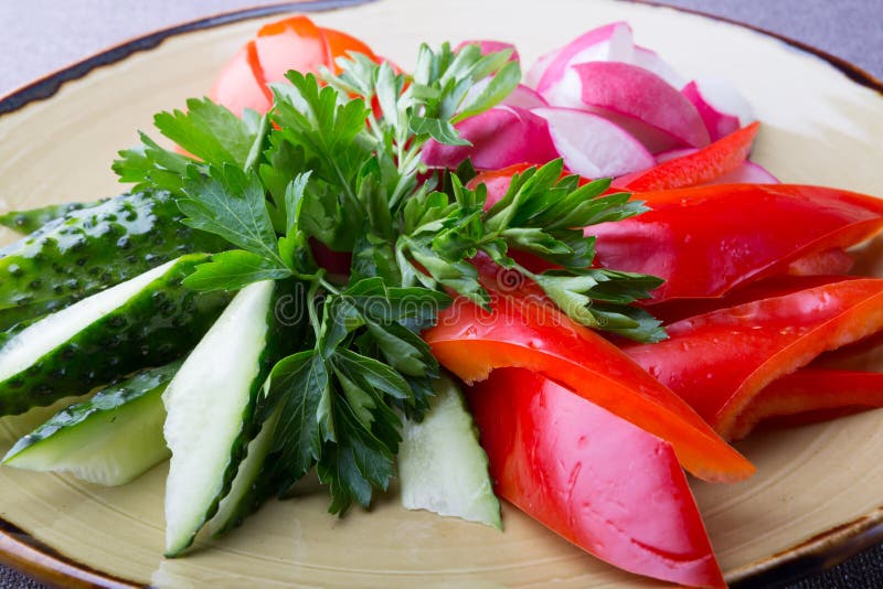 Sliced and Cut Vegetables Served on a Plate Stock Photo - Image of ...