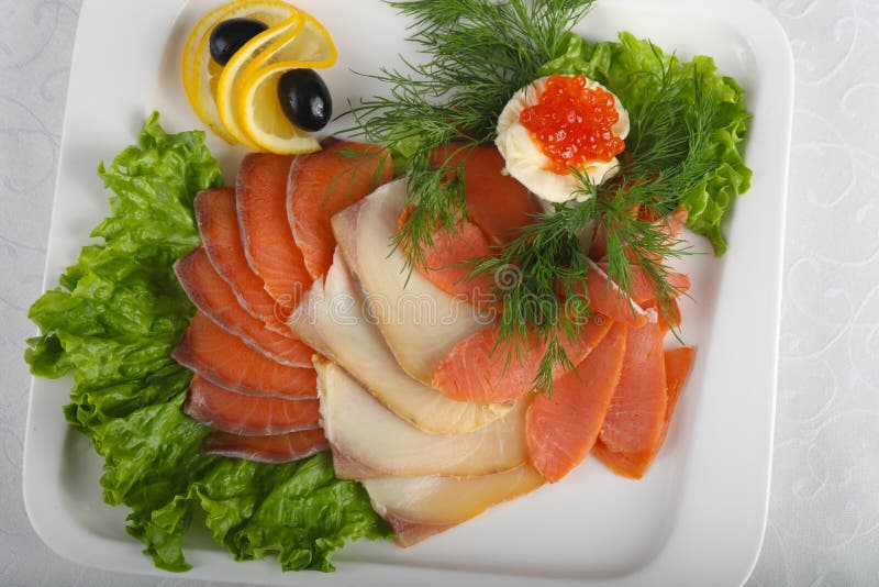 Sliced fish assortment stock photo. Image of platter - 112272418
