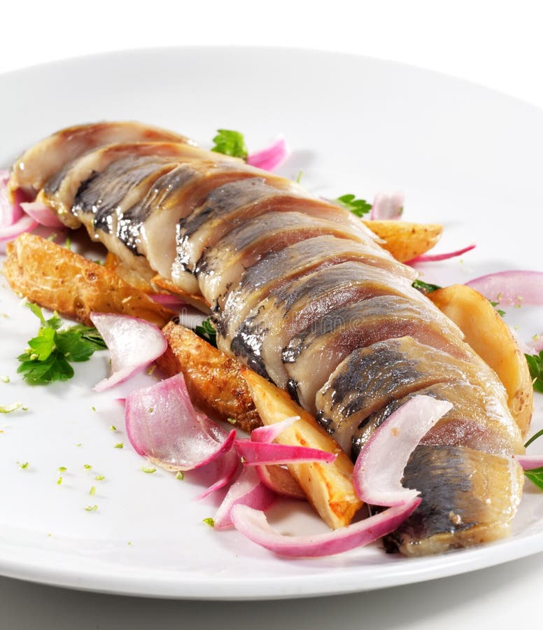 Sliced Fish with Baked Potatoes Stock Photo - Image of filet, baked ...