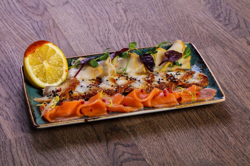 Sliced fish plate stock image. Image of seafood, fillet - 120172687