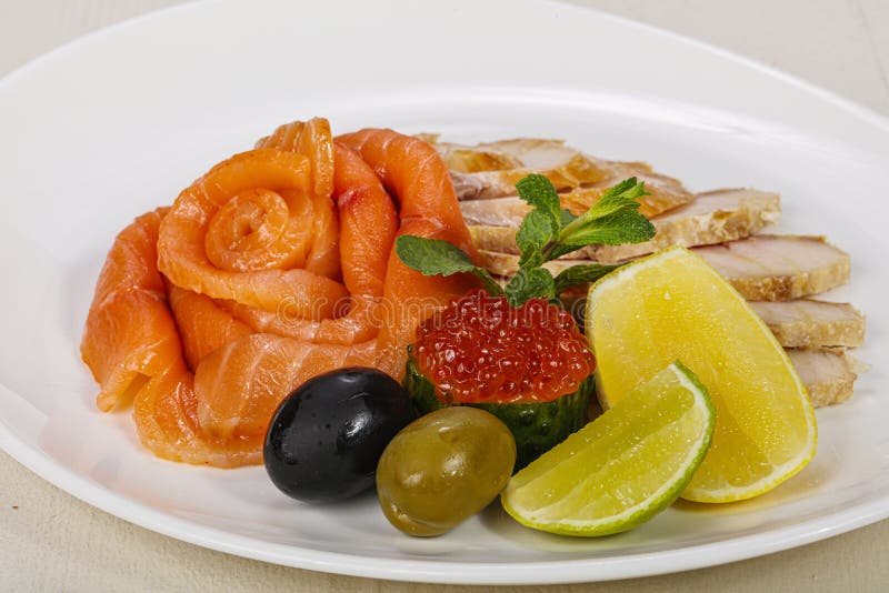 Snack with Salmon,quail Eggs and Lumpfish Roe Stock Image - Image of ...