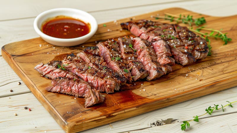 Sliced Flank Steak Cooked Medium on a Charcoal Grill on a Light ...