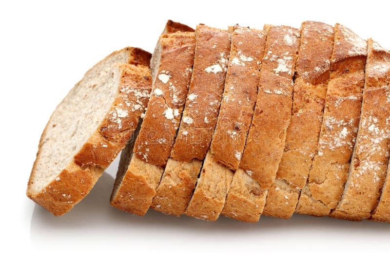 Sliced Floury Wheat Bread on White Background Stock Photo - Image of ...