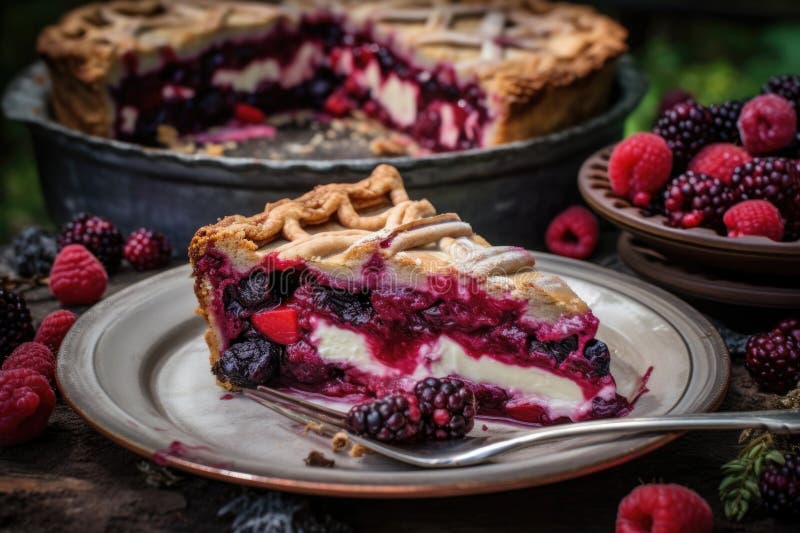 Sliced Forest Berry Pie on a Plate with a Pie Server Stock Illustration ...