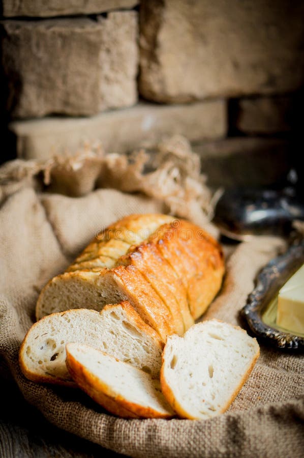 Sliced Fresh Bread on Wooden Background,vintage Stock Photo - Image of ...