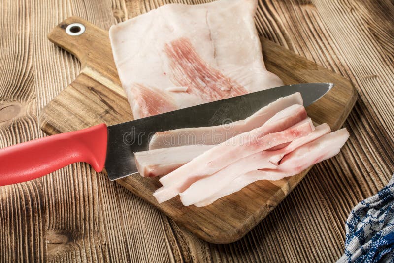 Sliced fresh bacon. stock photo. Image of protein, prepared - 119327172