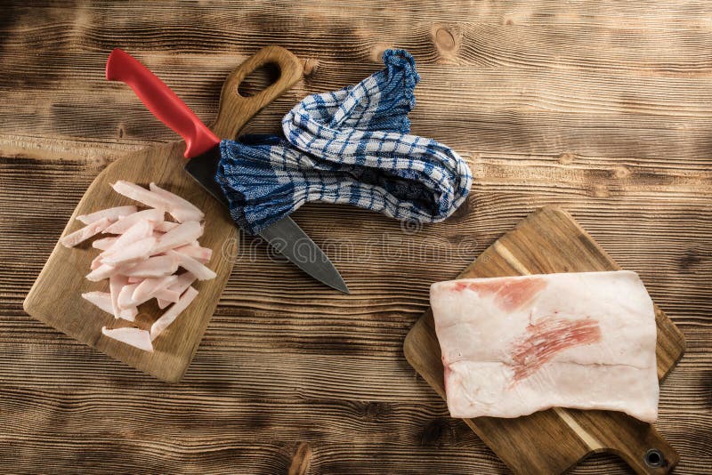 Sliced fresh bacon. stock image. Image of sliced, board - 116269445