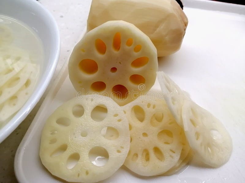 Sliced Fresh Lotus root stock image. Image of sliced - 262872689