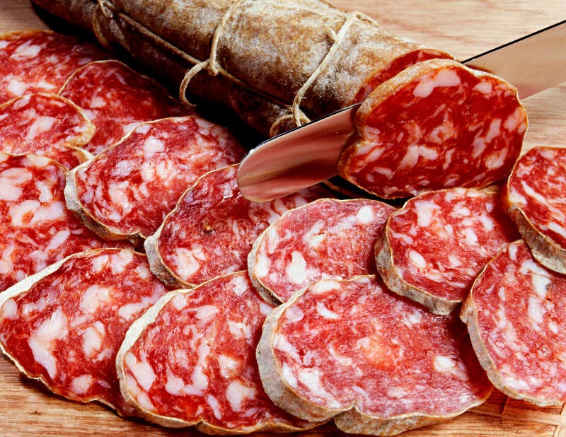 Sliced fresh salami stock image. Image of sliced, pork - 27836165