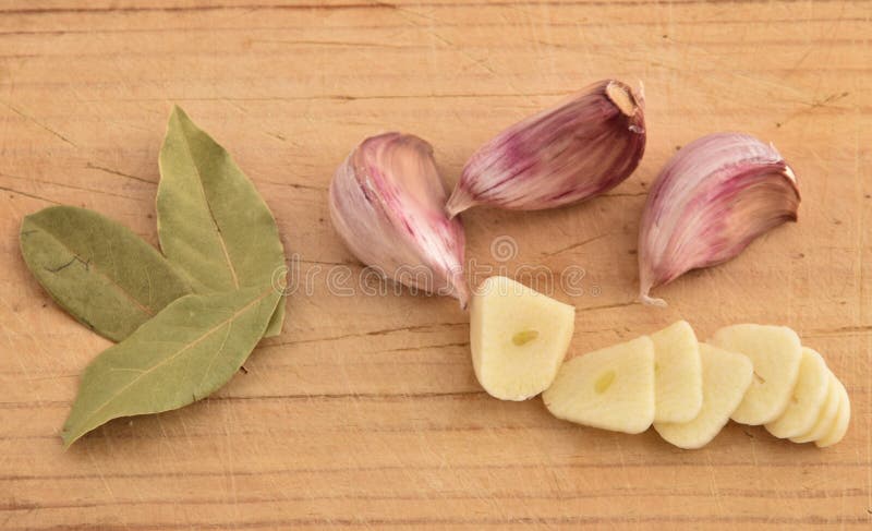 Sliced garlic. stock photo. Image of slice, laurel, peel - 83557814