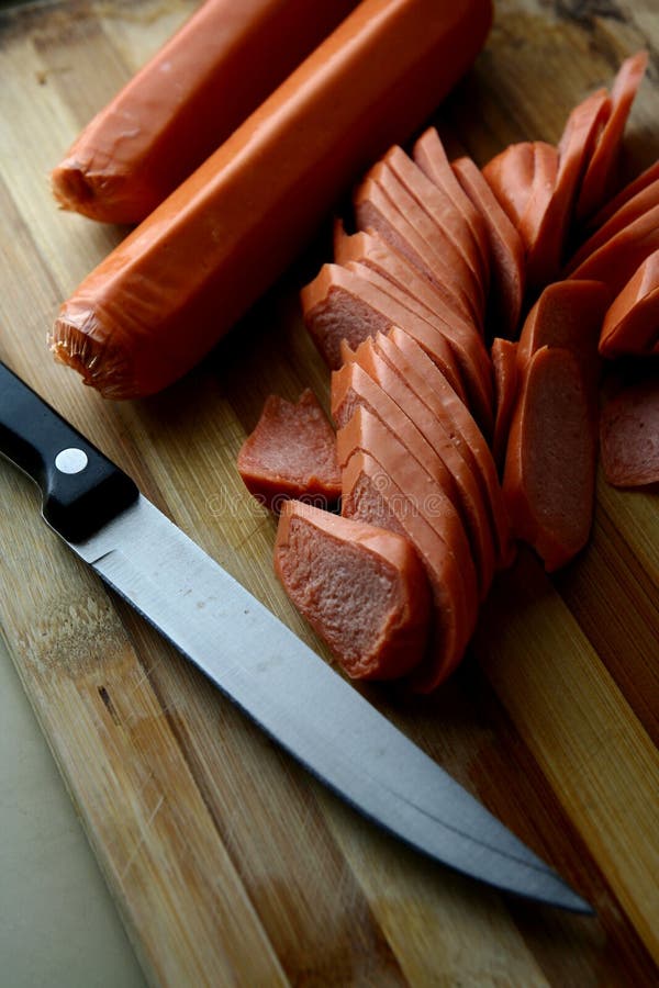 Sliced German Franks or Suasages Stock Image - Image of table, meat ...