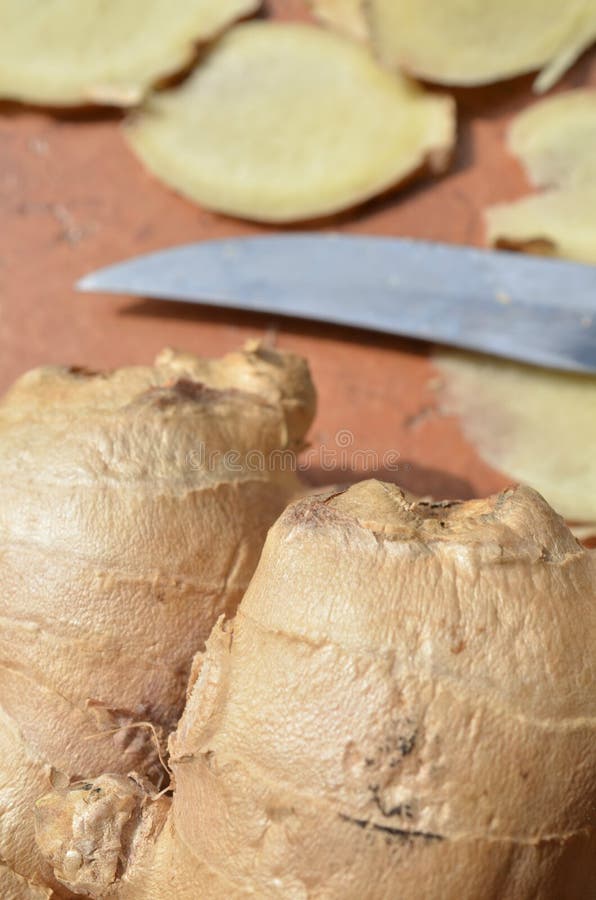 Sliced ginger root stock image. Image of view, knife - 90765487