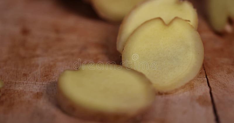 Sliced Ginger Root on the Table Stock Video - Video of closeup ...
