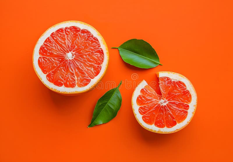 Sliced Grapefruit on Orange Background, Minimalist Flat Lay Stock ...