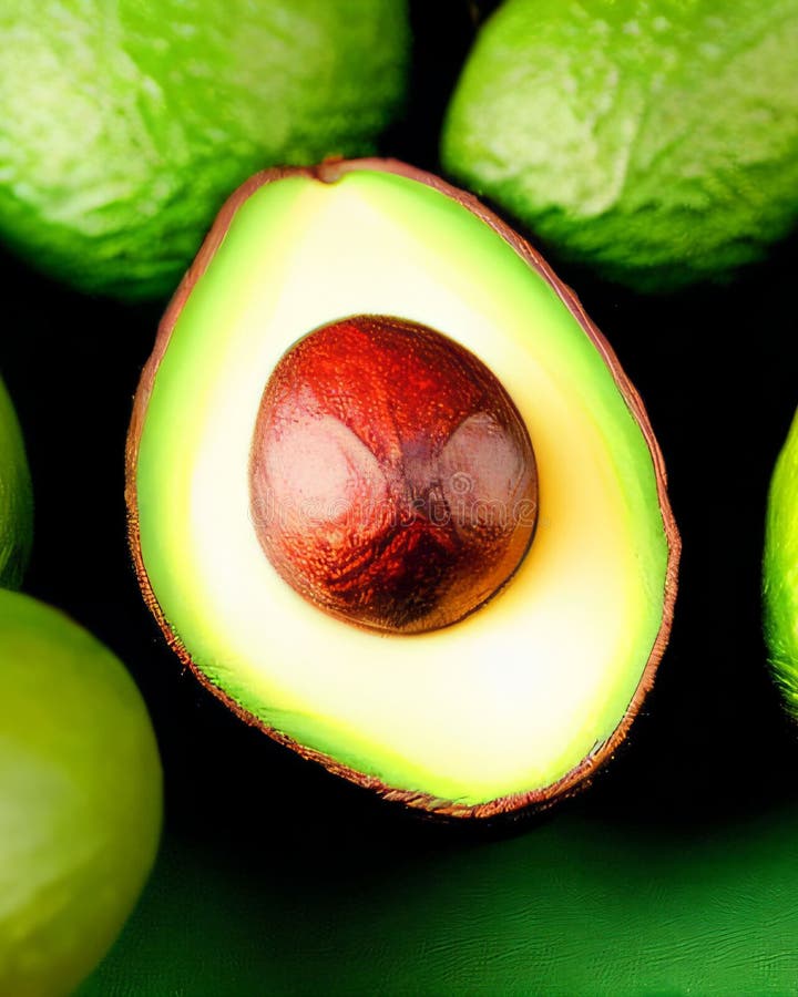 Sliced Green Avocados on the Table. Half an Avocado with a Bone Close ...