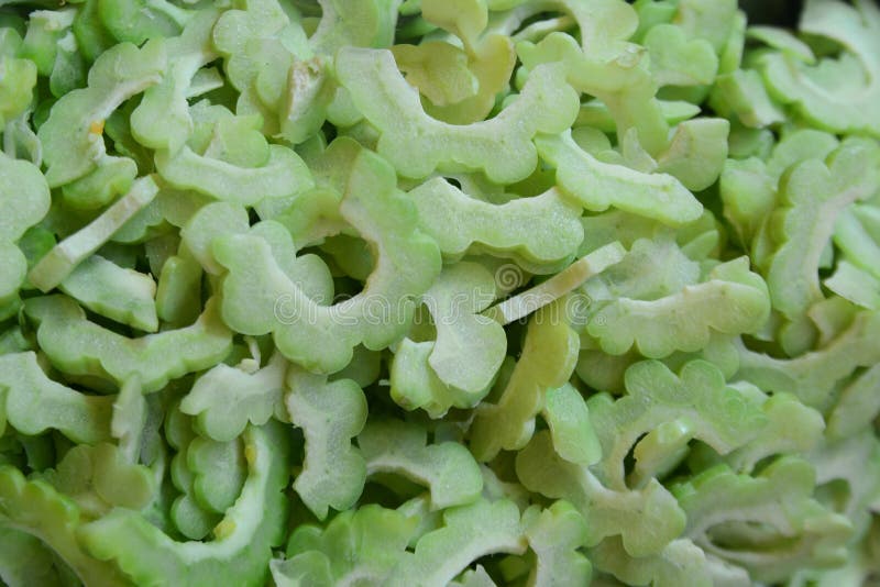 Sliced Green Bitter Gourd or Bitter Melon Ready To Cooking Stock Image ...