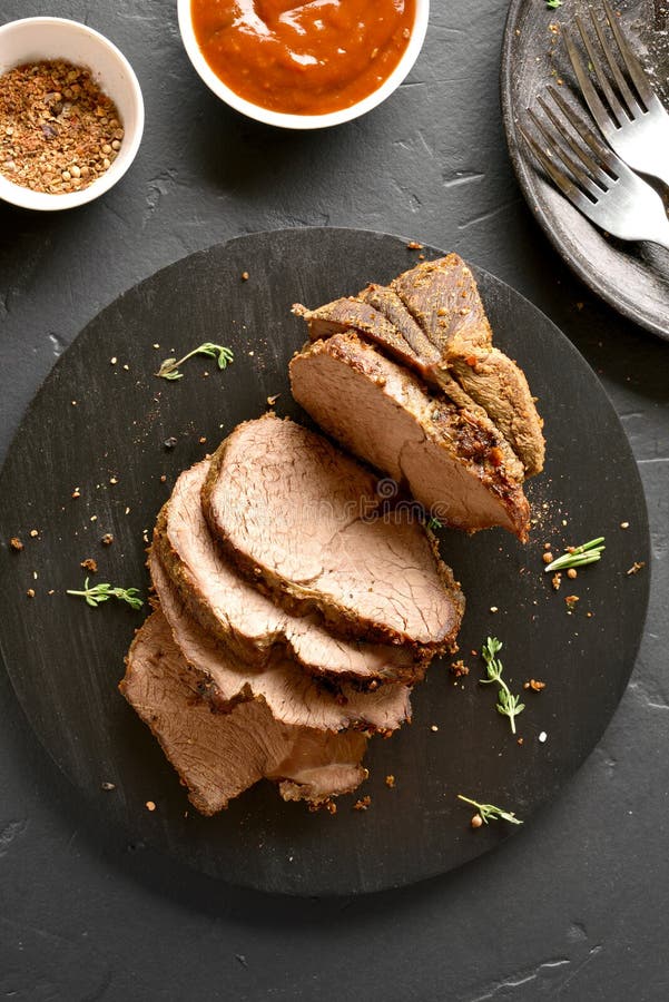 Sliced grilled roast beef stock photo. Image of beefsteak - 161769502