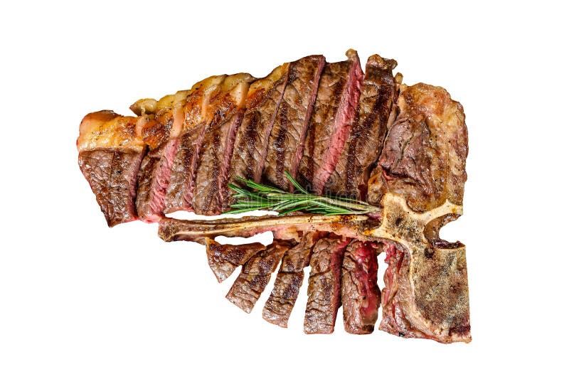 Sliced Grilled T-bone Steak. Cooked Tbone Beef Meat. Isolated on White ...