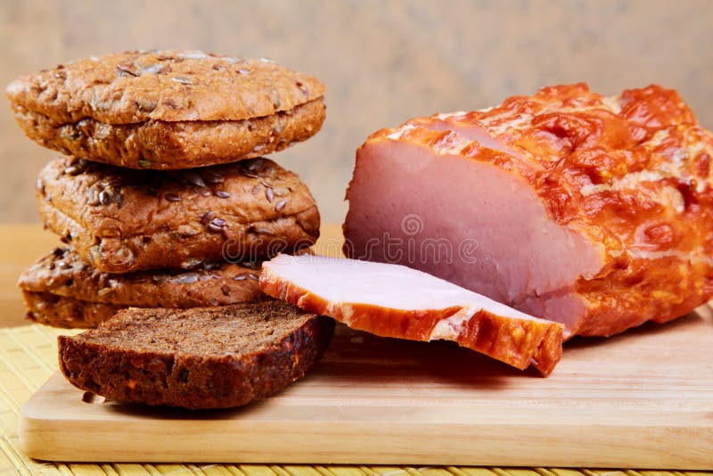 The sliced ham and bread stock image. Image of product - 25907351